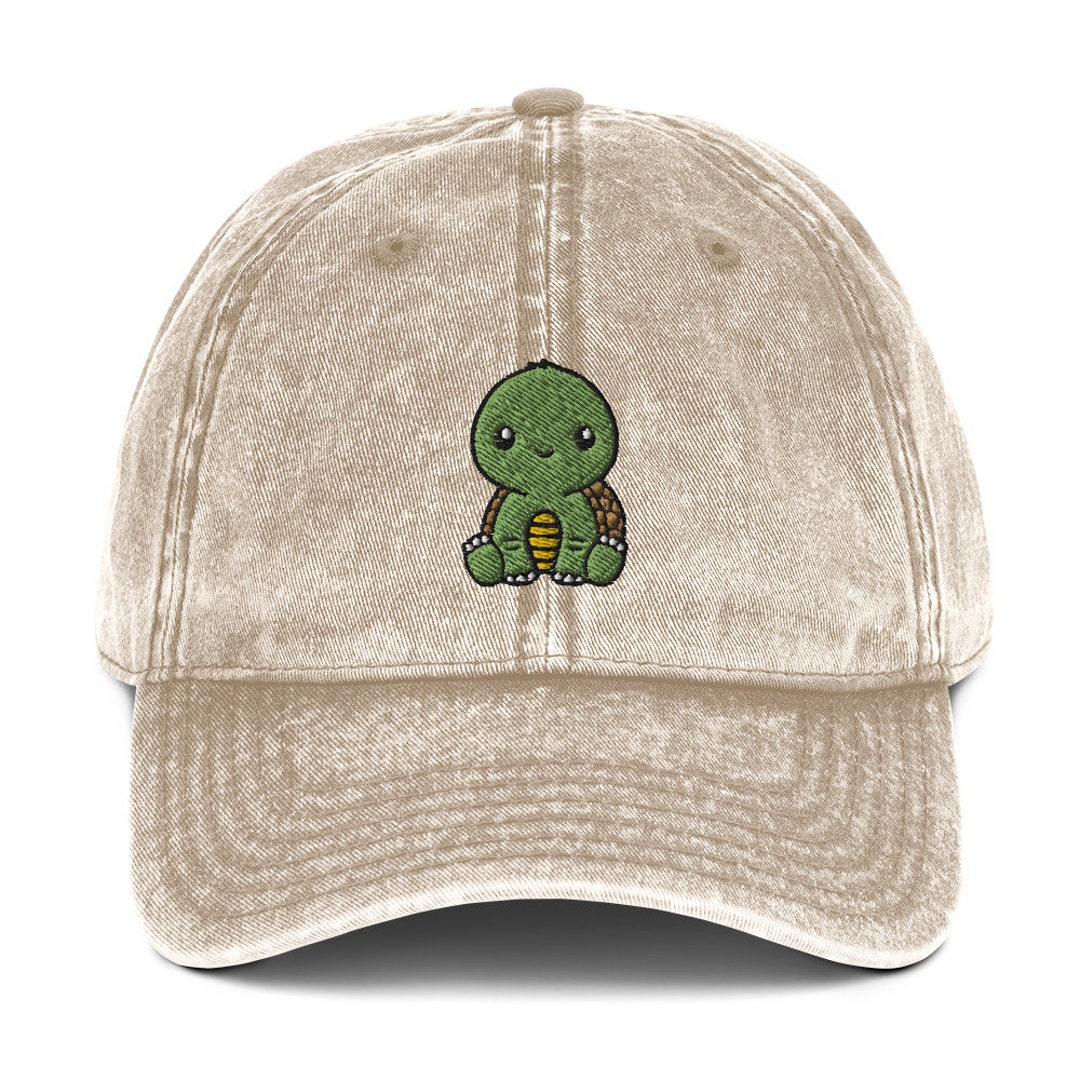 Turtle Hat, Cute Kawaii Turtle, Embroidered Unisex Vintage Hat, Turtle ...