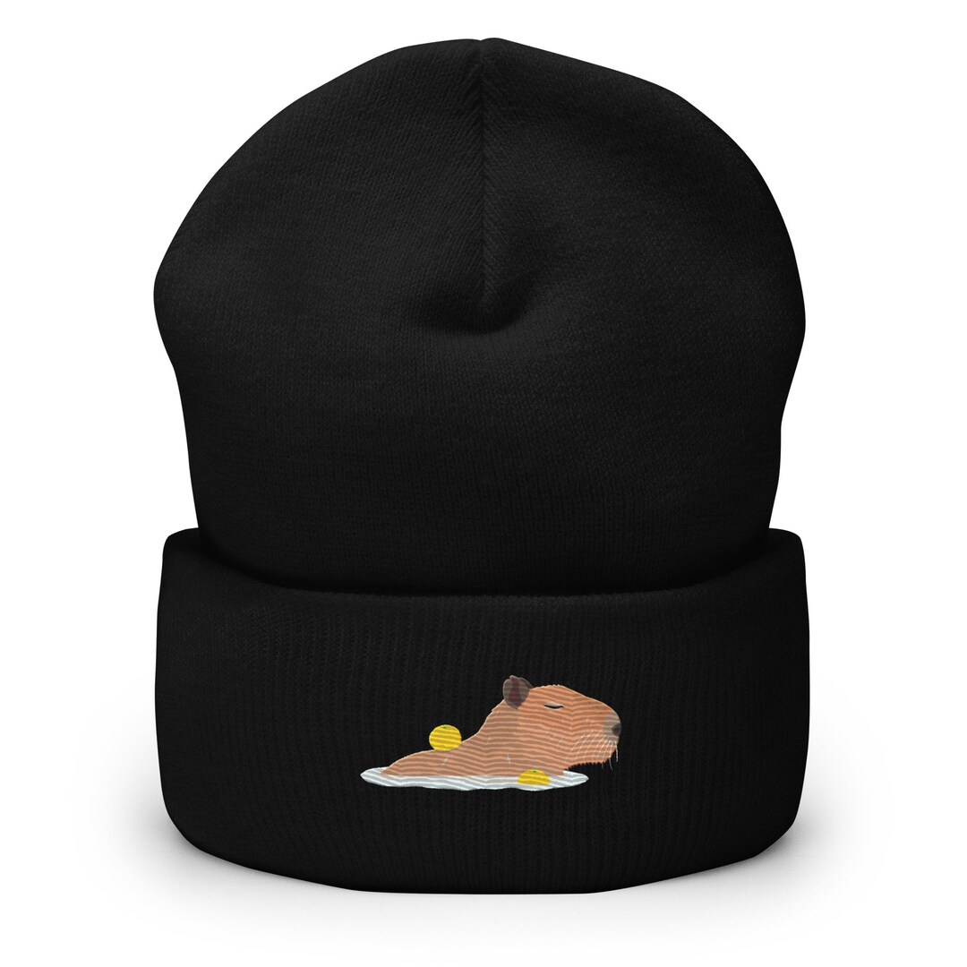 Capybara Beanie, Full Color Embroidered Unisex Cuffed Beanie, Capybara ...