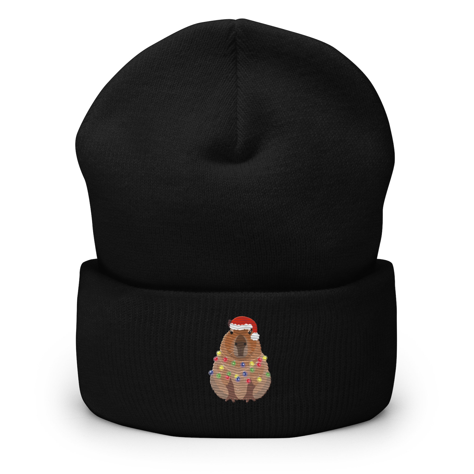 Capybara Beanie, Full Color Embroidered Unisex Cuffed Beanie, Capybara ...