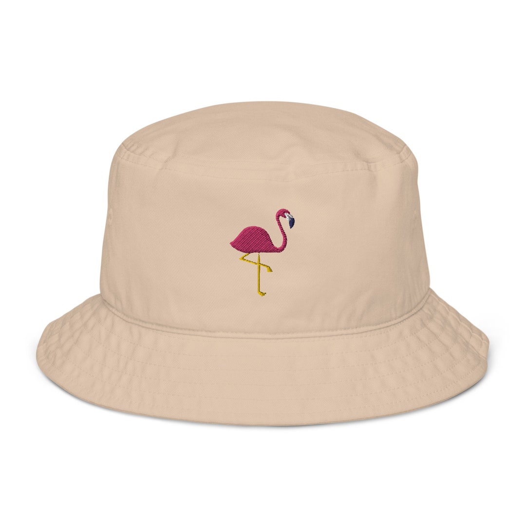 Flamingo Bucket Hat, Flamingo Hat, Embroidered Unisex Organic Bucket ...