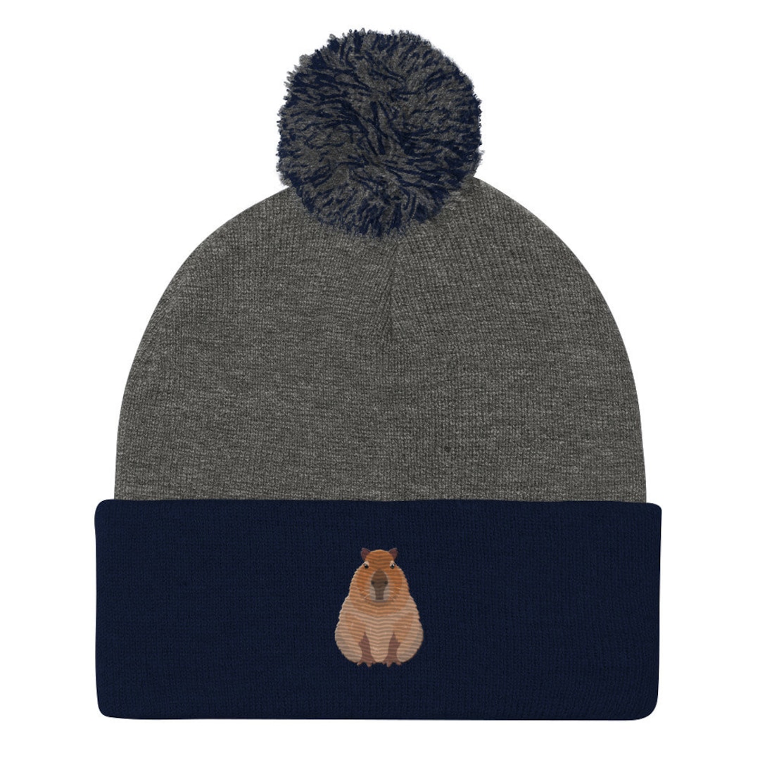 Capybara Beanie, Full Color Embroidered Unisex Pom-pom Beanie, Capybara ...