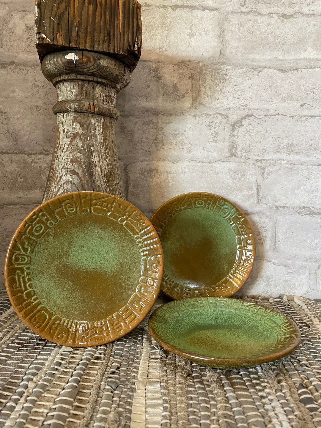 Vintage Frankoma Pottery Small Plate*5 Inch*prairie Green*mayan Aztec ...