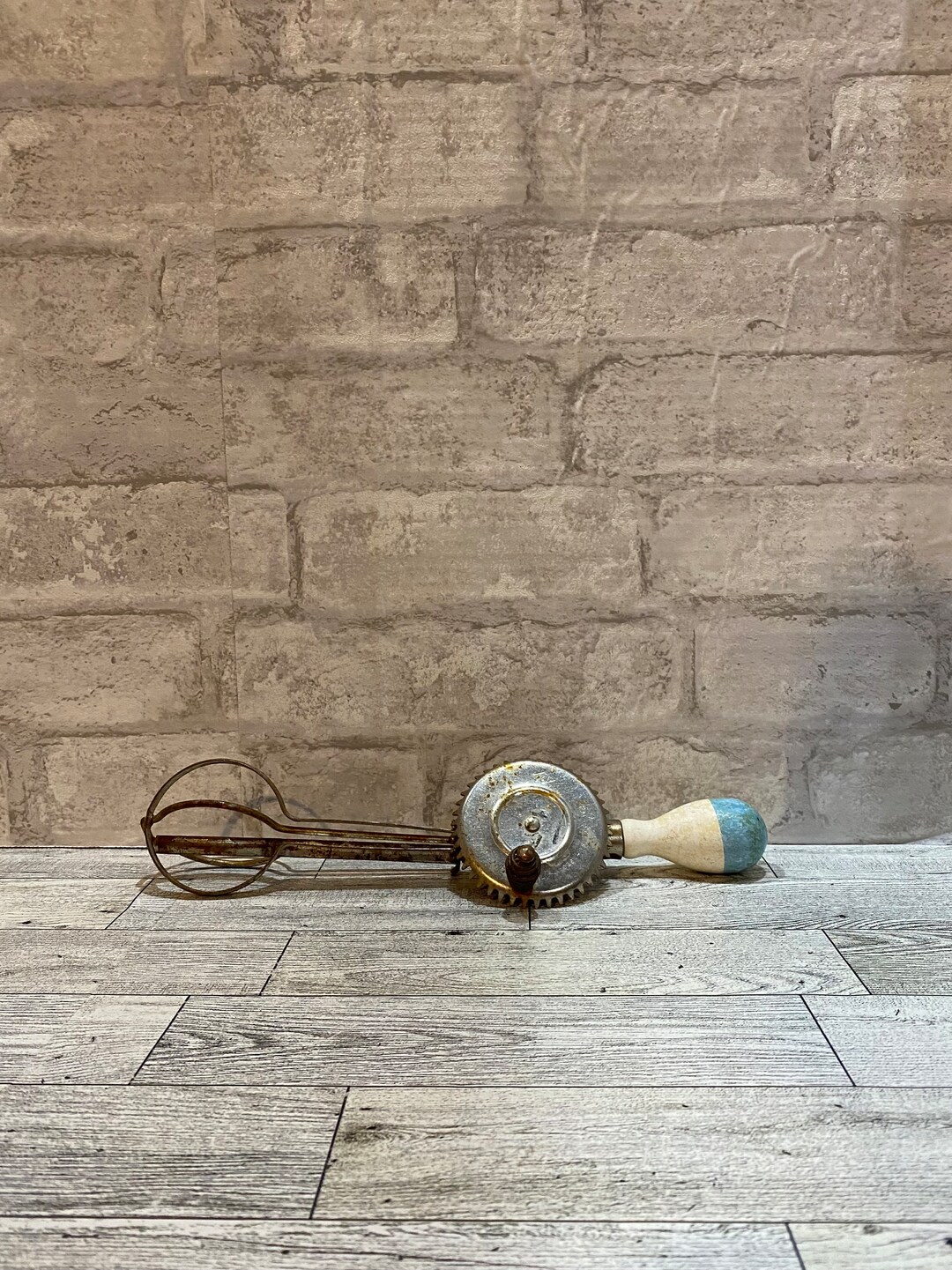 Antique 1920's Handheld Eggbeater Hand Mixer*with Blue and White Wood ...