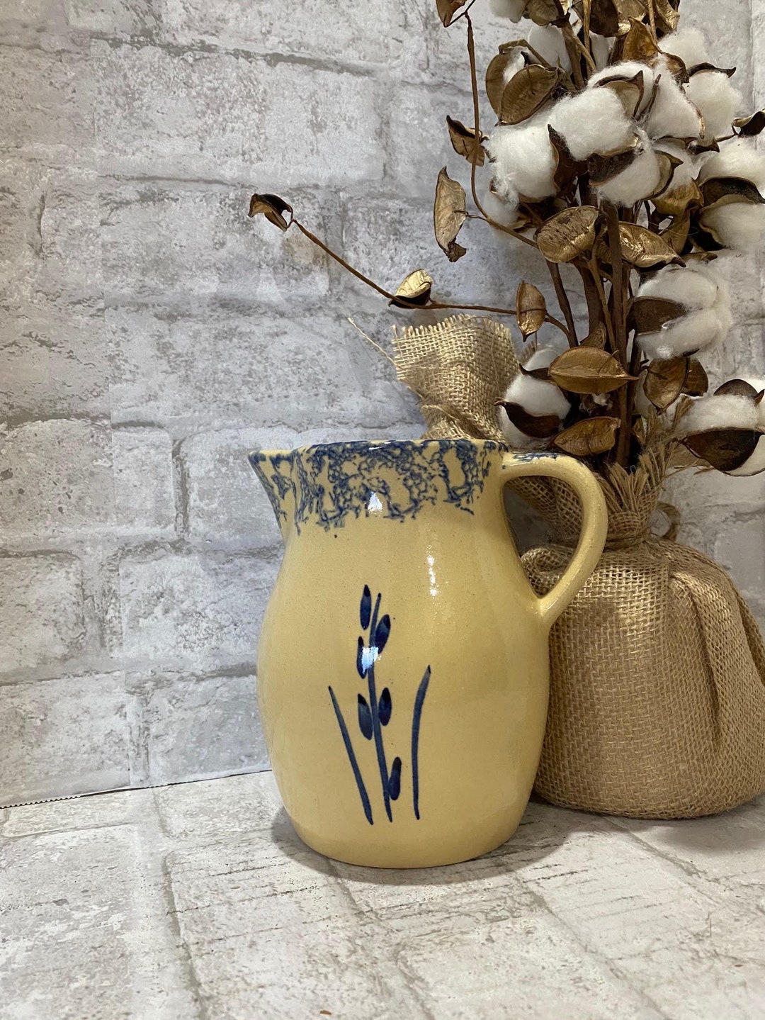 Robinson Ransbottom Spongeware 1QT Pottery Crock Pitcher con patrón de ...