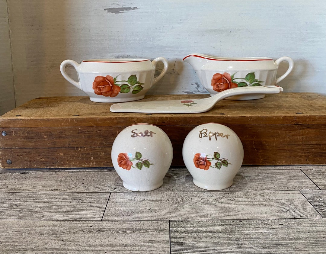 Vintage Cronin Rose Salt & Pepper Shakers*cream and Sugar* and Cake ...