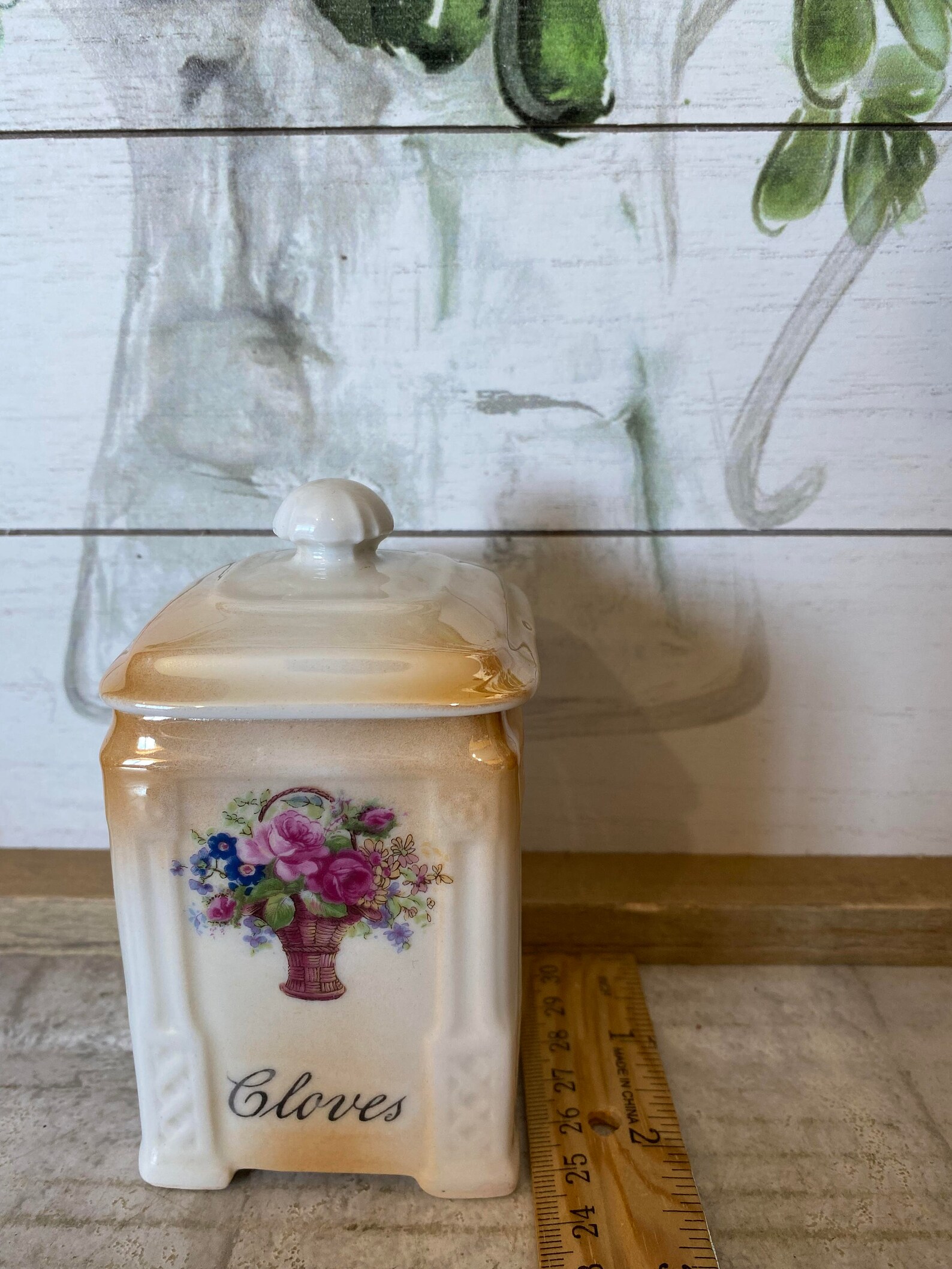 Antique Victoria China Porcelain Cloves Spice Jar or Lidded Canister ...
