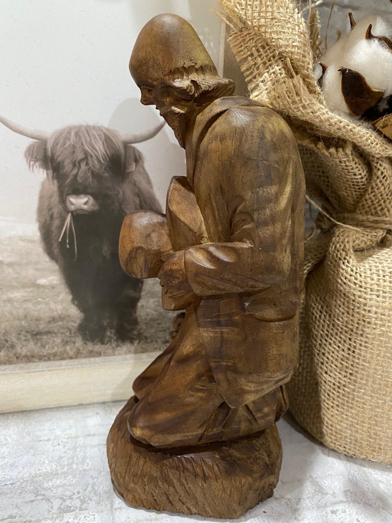 Kneeling Bearded Man With Dog-vintage Hand Carved Figurine*primitive ...