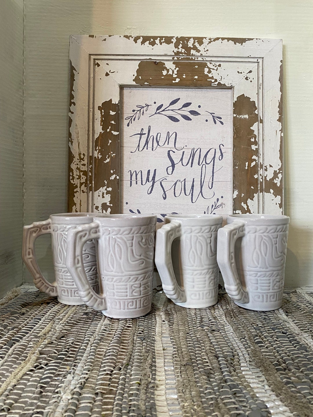 Vintage Mayan Aztec 7M Frankoma Pottery Tall Mugs*set of 4*in the Color ...