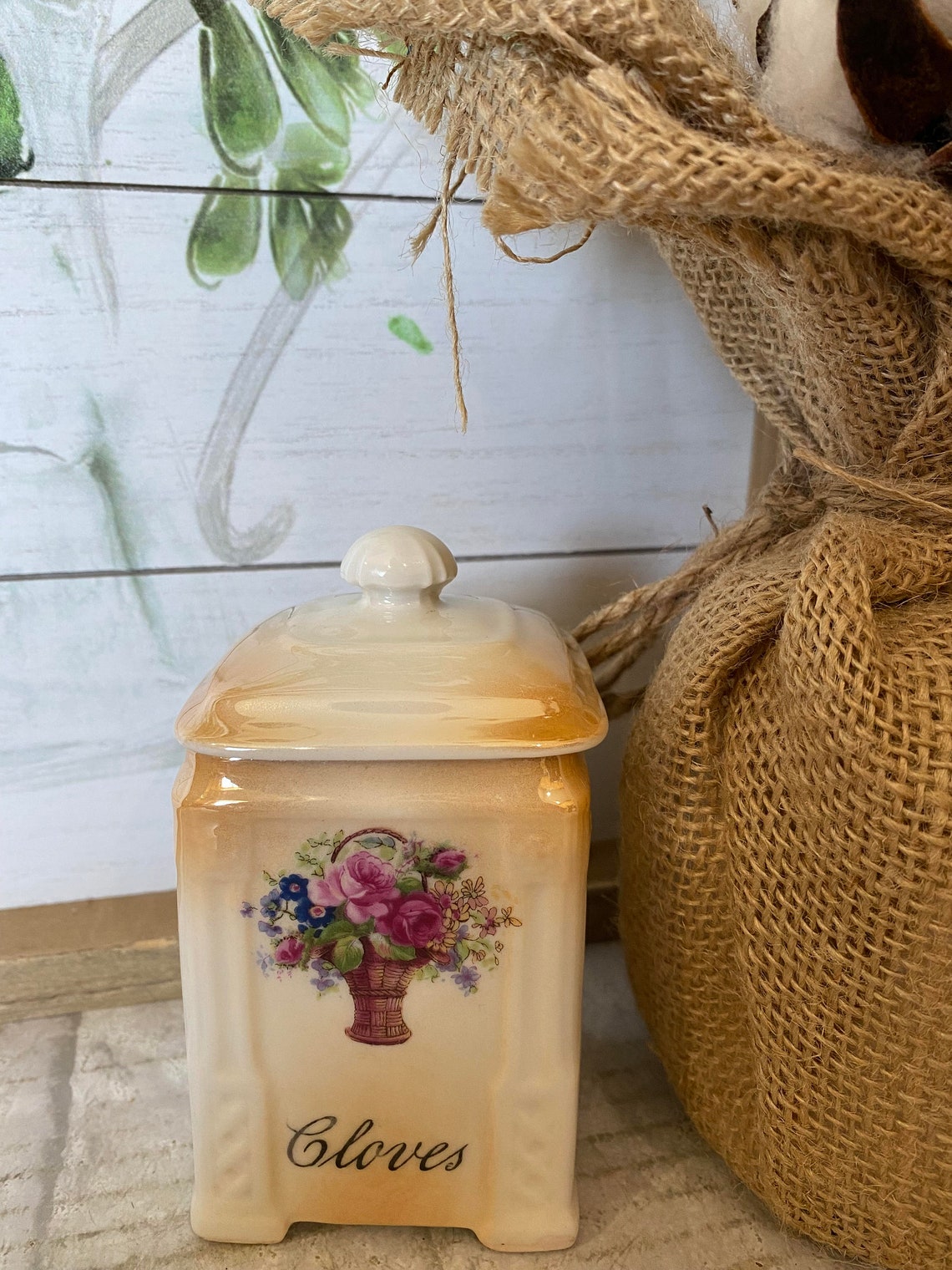 Antique Victoria China Porcelain Cloves Spice Jar or Lidded Canister ...