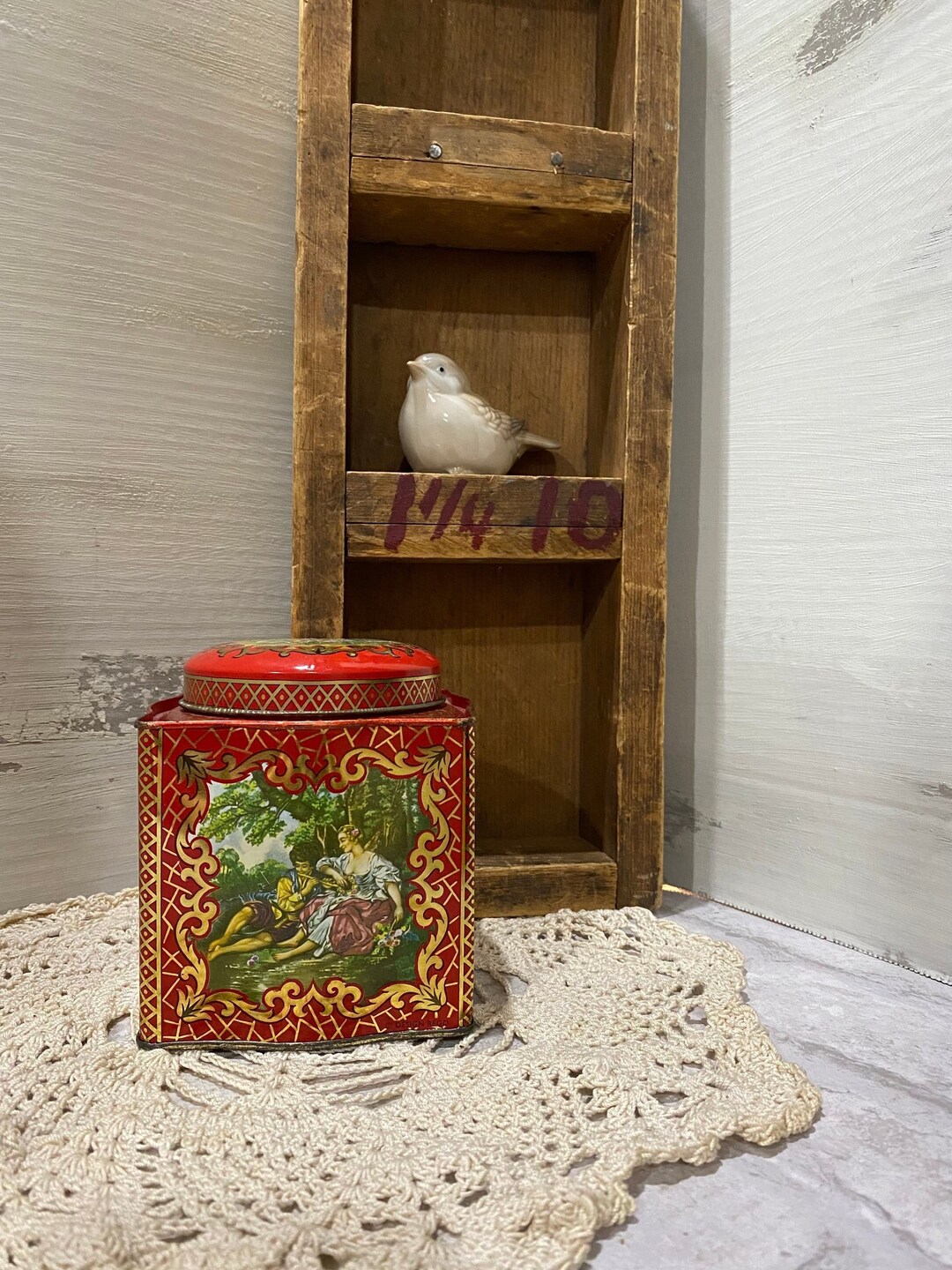 Vintage Designed by Daher Red Tea Tin With Victorian Scene*made in ...