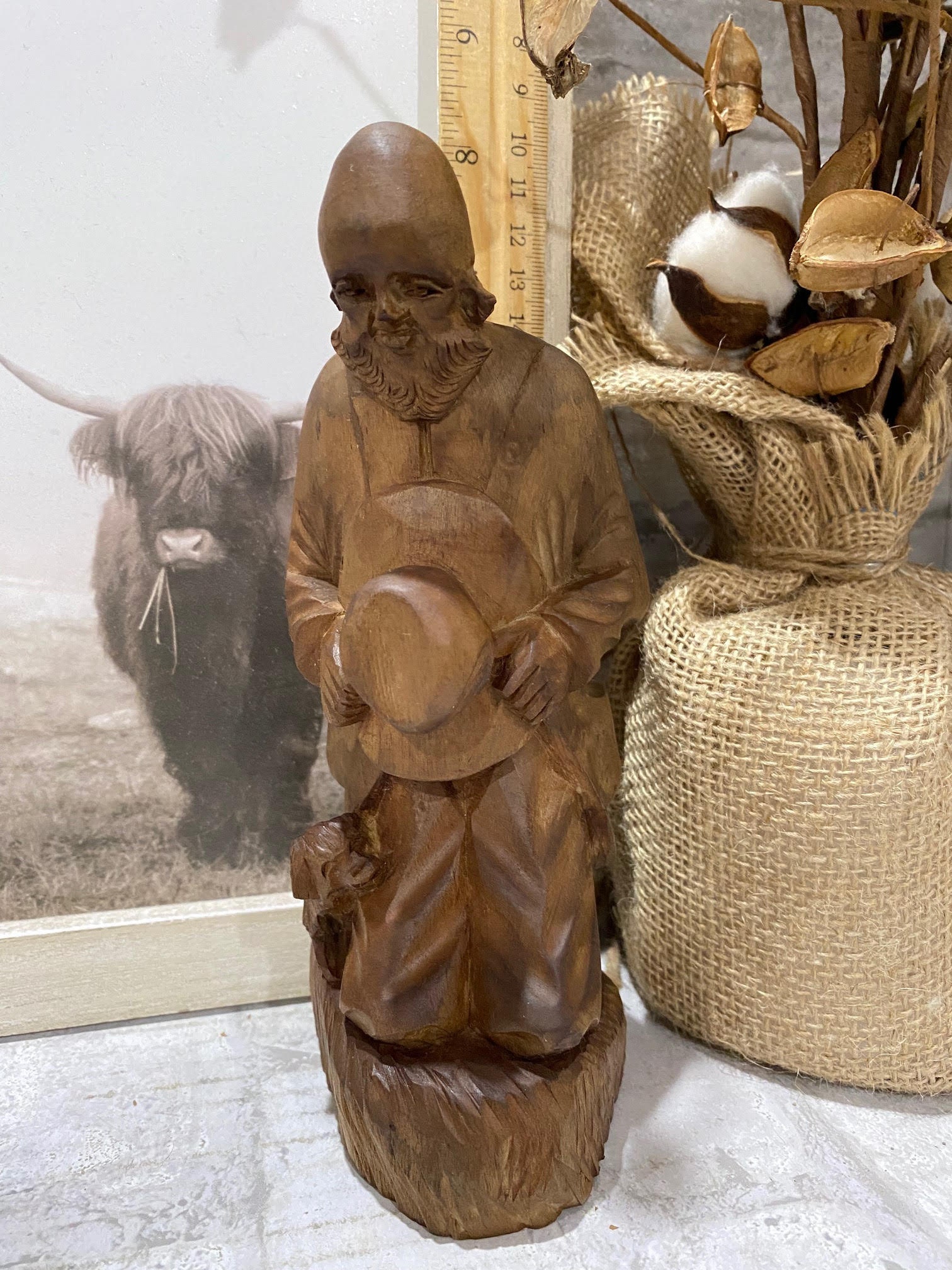 Kneeling Bearded Man With Dog-vintage Hand Carved Figurine*primitive ...