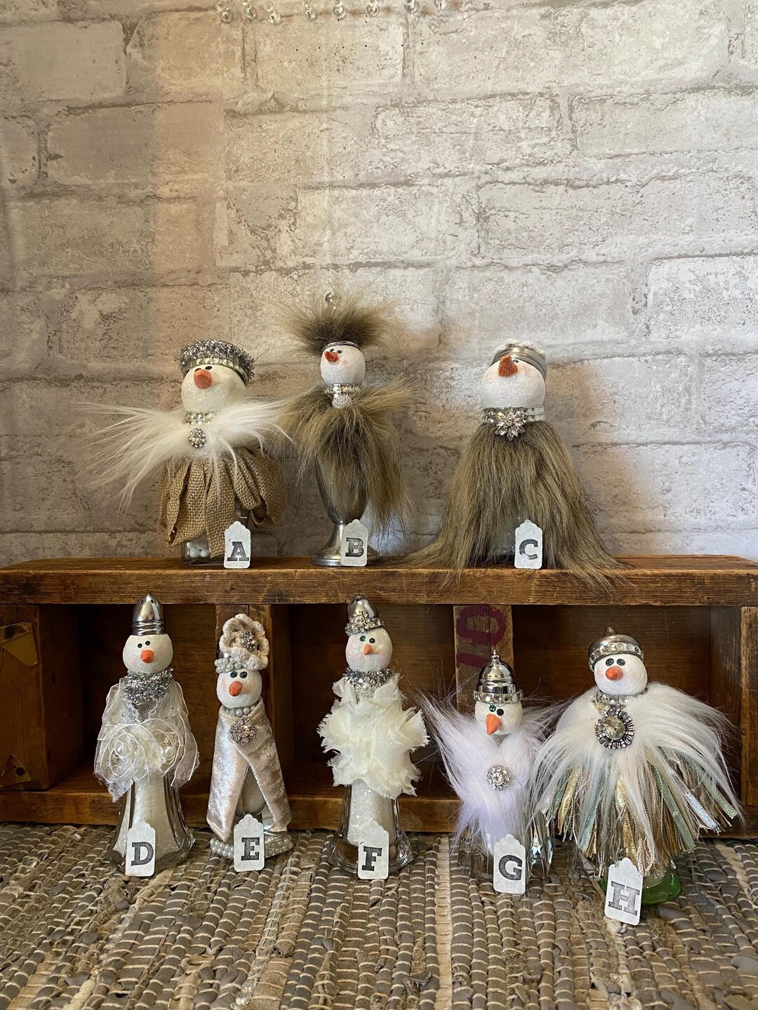 Reimagined Salt/pepper Shaker Snowman/woman With Handmade Clay Heads ...