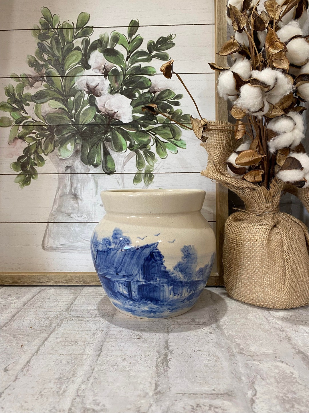 Vintage Casey Pottery Hand Turned Crock and Lid With Barn Picture ...