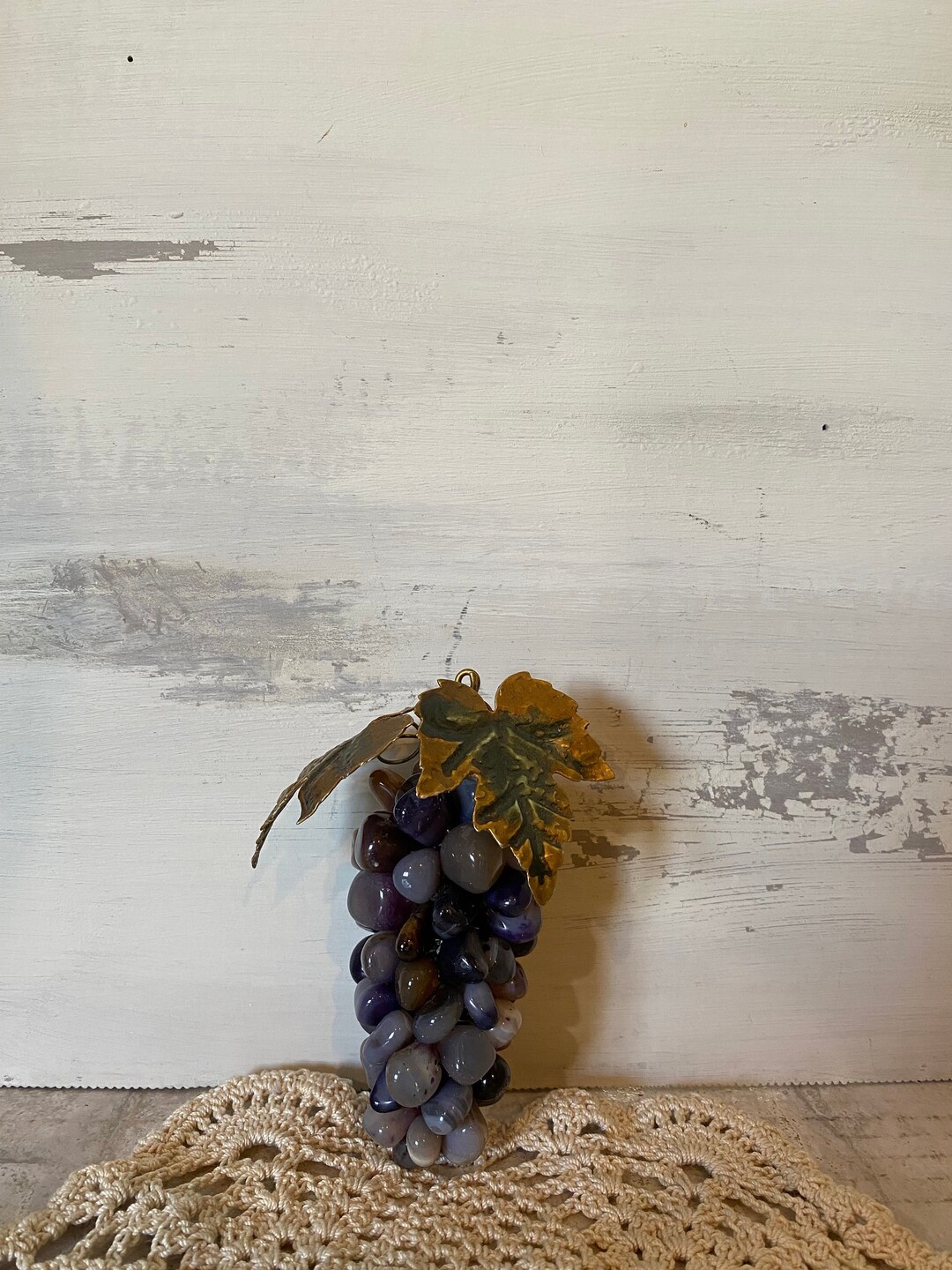 Natural Stone Grape Cluster With Metal Leaves*vintage*small*shades of ...