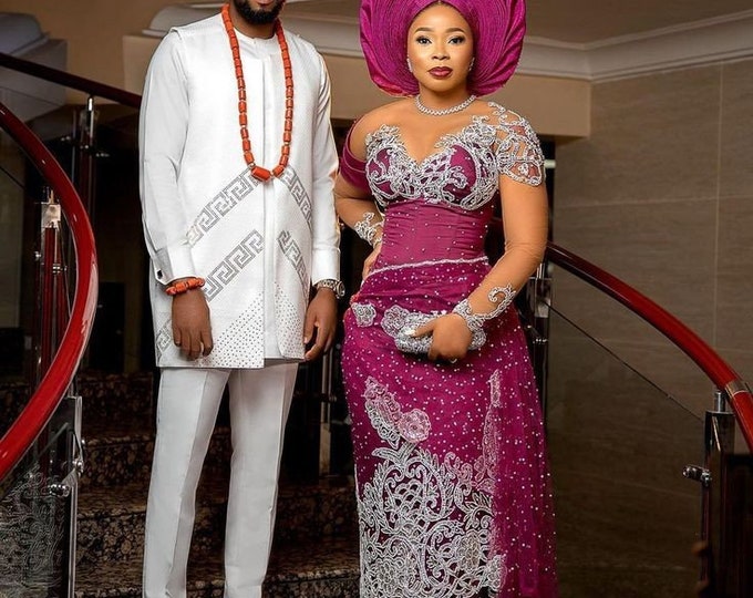 African Couples Traditional Wedding Outfit, Igbo Couples Traditional ...