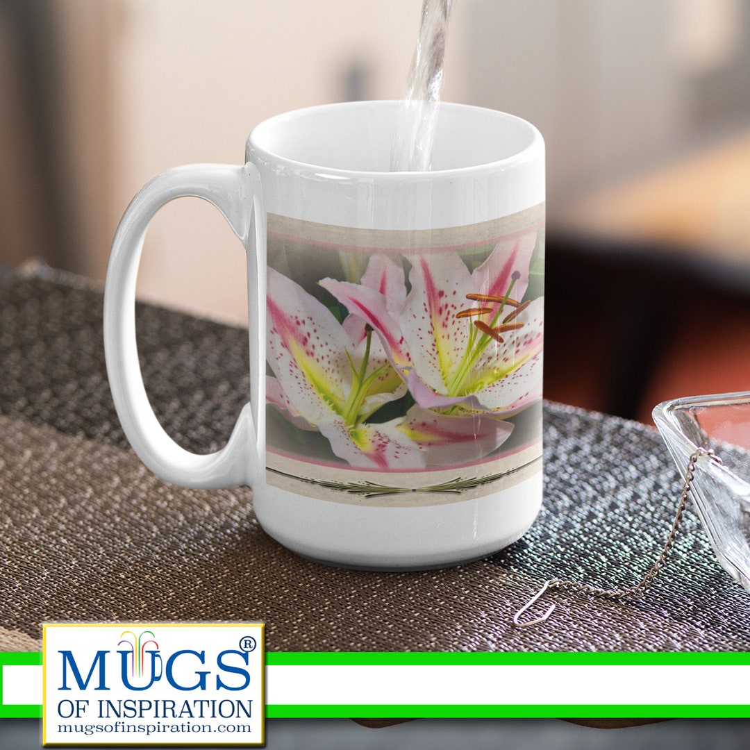 Water Lily Mug: Floral Coffee Cup, Saved by Grace, 15 Oz - Etsy