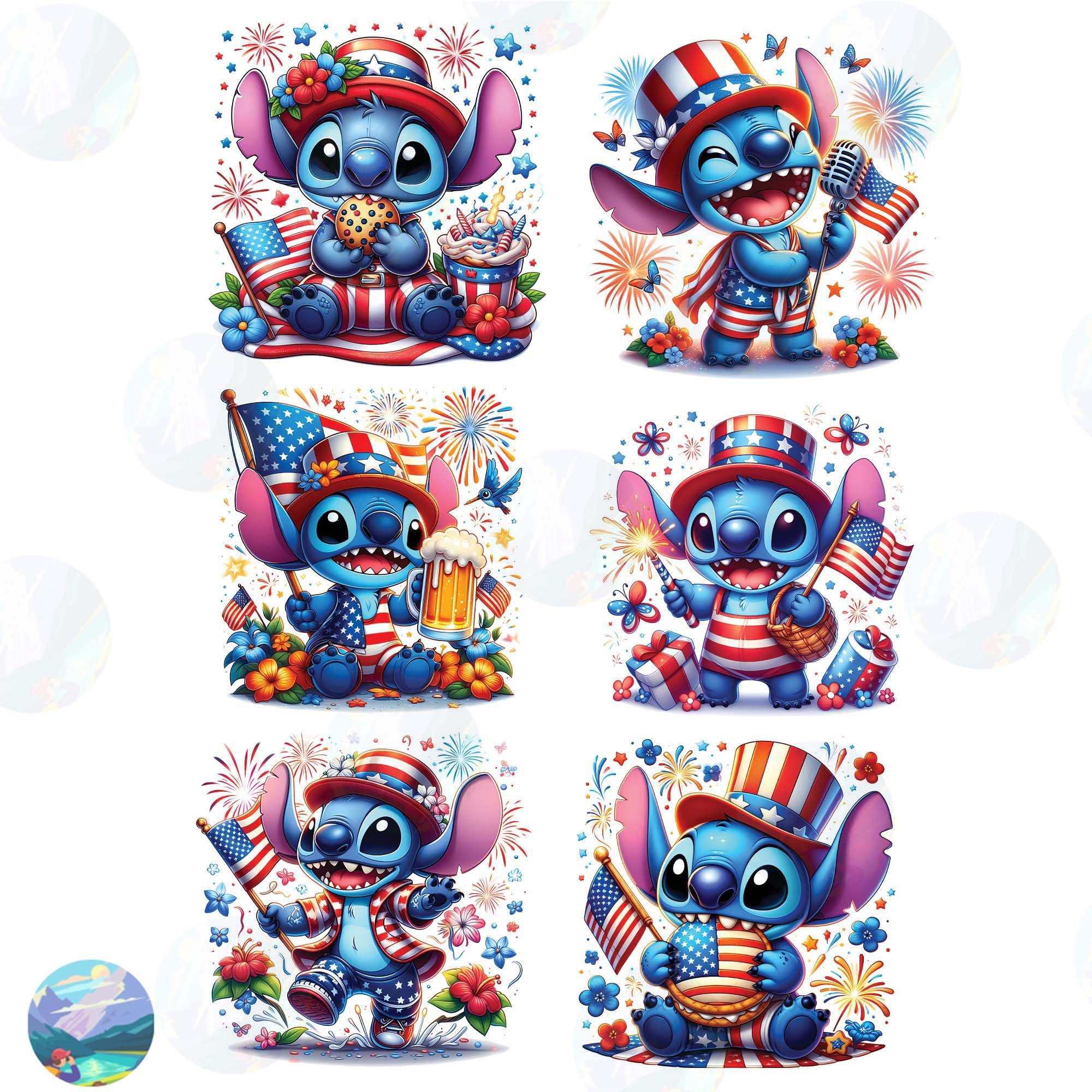6 Cartoon Fourth of July PNG Bundle, Stitch Cartoon Independence Day ...