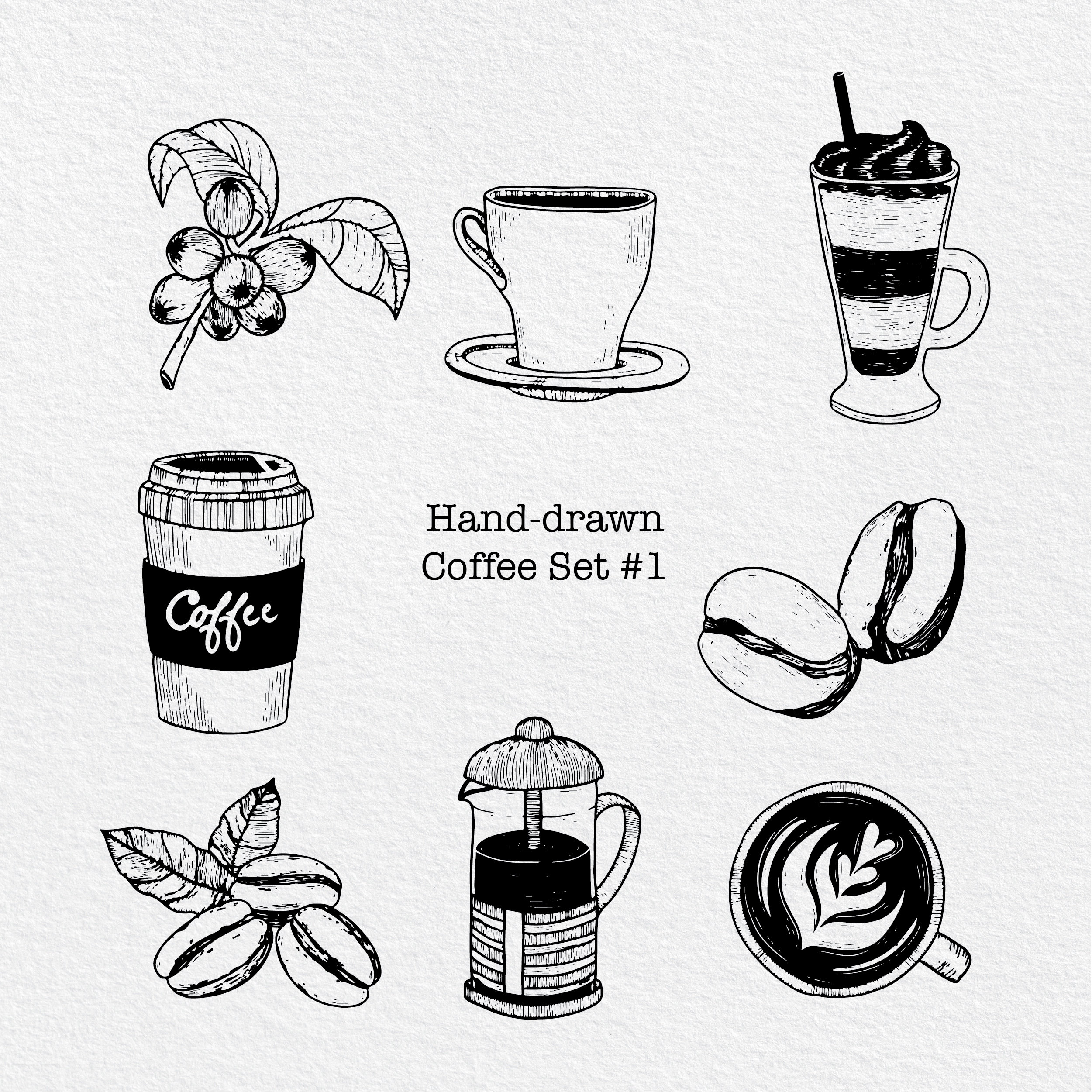 Coffee Vector Set Line Art Sketch Drawing EPS Illustration - Etsy