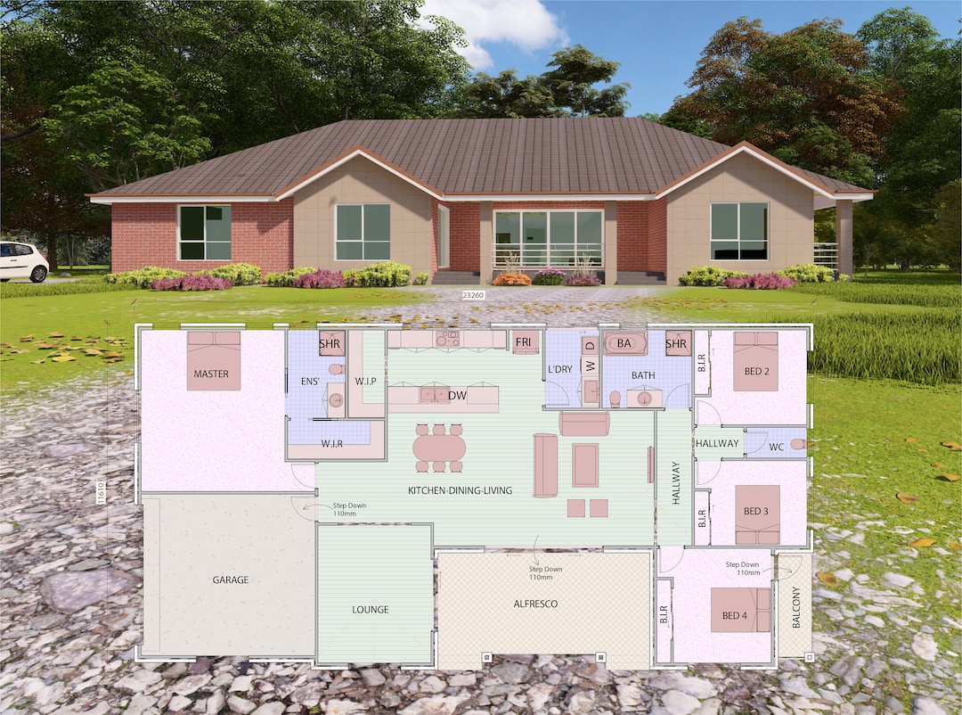 HOUSE PLAN 201024/ Single Story House / 4 Bedrooms/ 2.5 Bathrooms/ Pdf ...