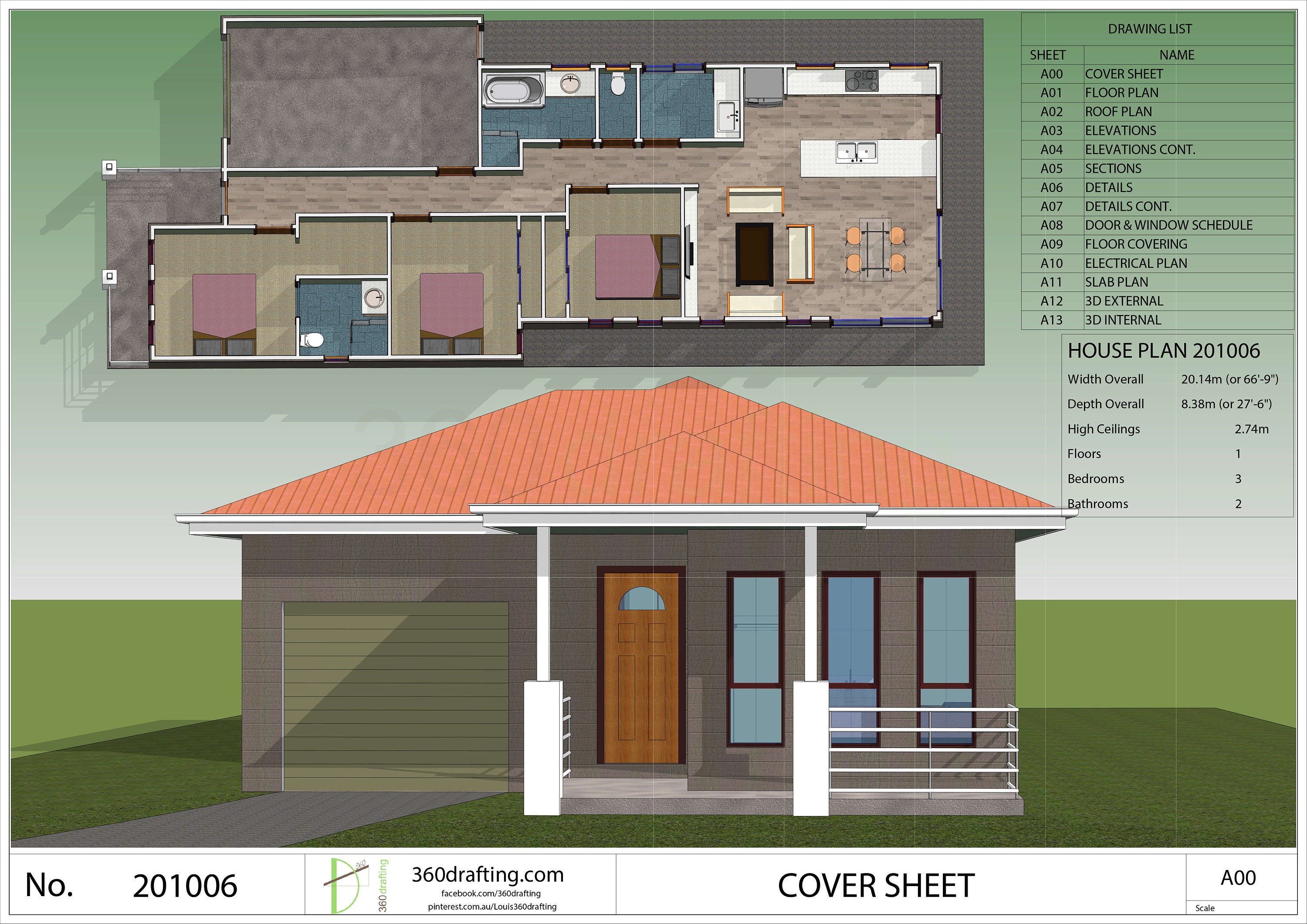 HOUSE PLAN 201006/ Single Story House / 3 Bedrooms/ 2 Bathrooms/ Pdf ...