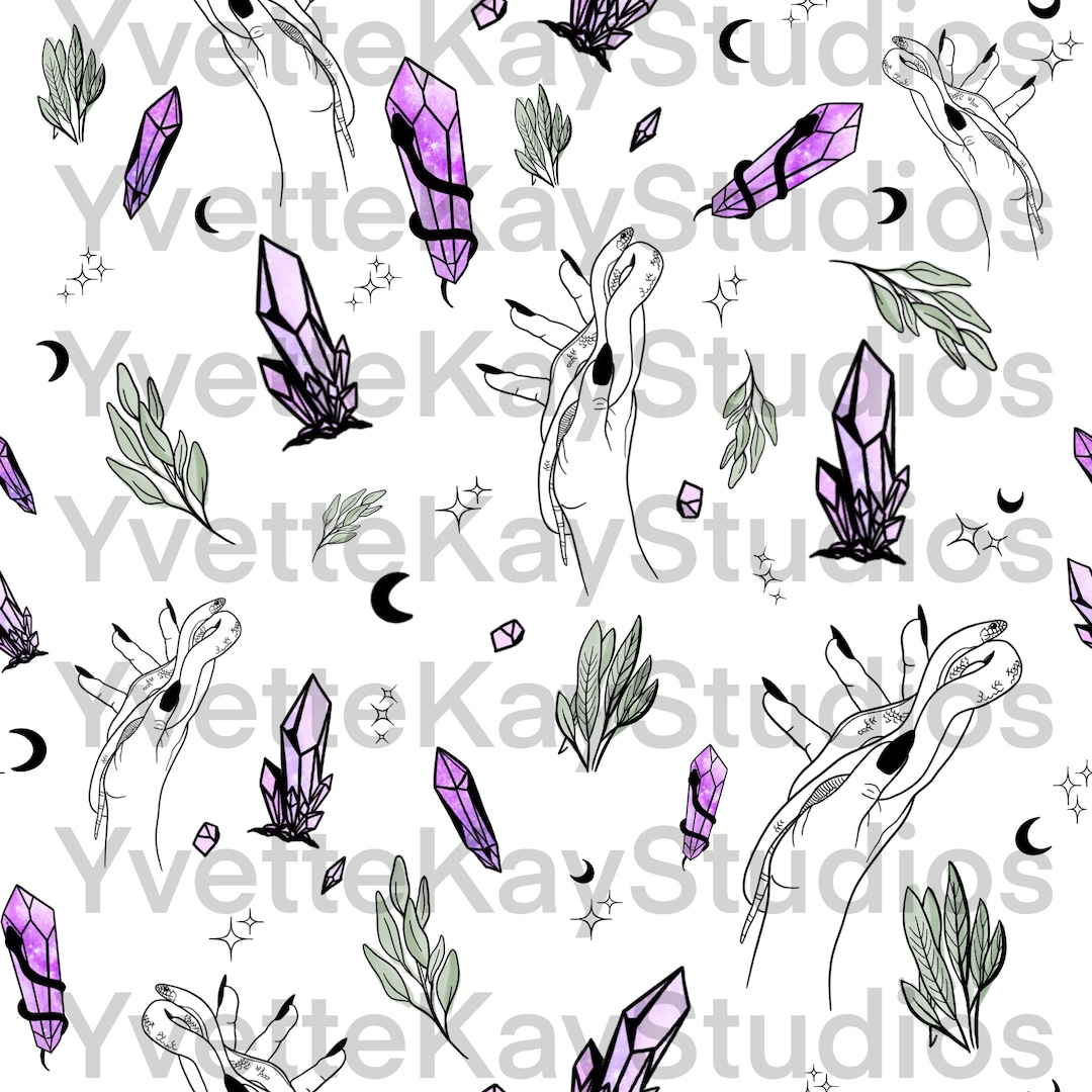 Seamless Witchy Pattern With Sage and Crystals PNG JPG Digital File - Etsy