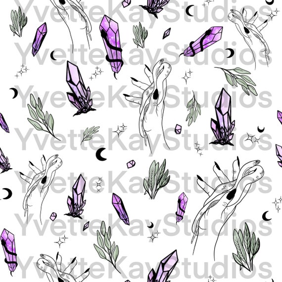 Seamless Witchy Pattern With Sage and Crystals PNG JPG Digital - Etsy