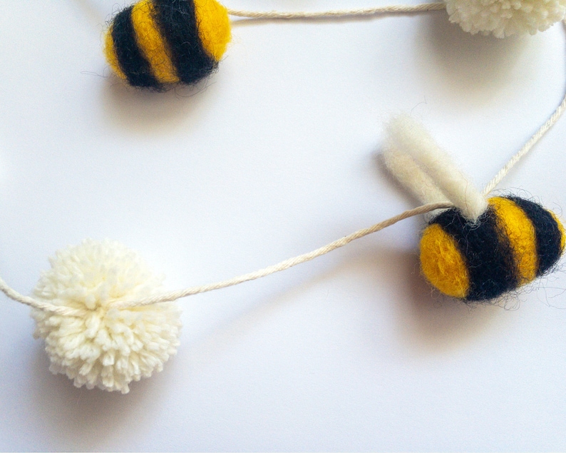 Handmade Wool Bee Garland - Whimsical Bumblebee Decor for Parties ...