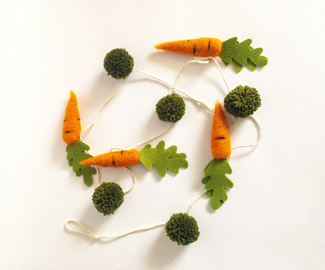 Handmade Wool Carrot Garland - Carrots, Pom Poms - Room Decor, Felted ...