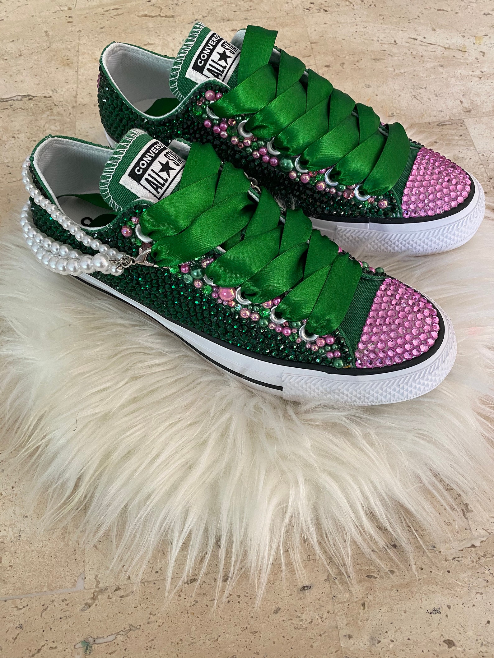 AKA Pink and Green Rhinestone Converse - Etsy