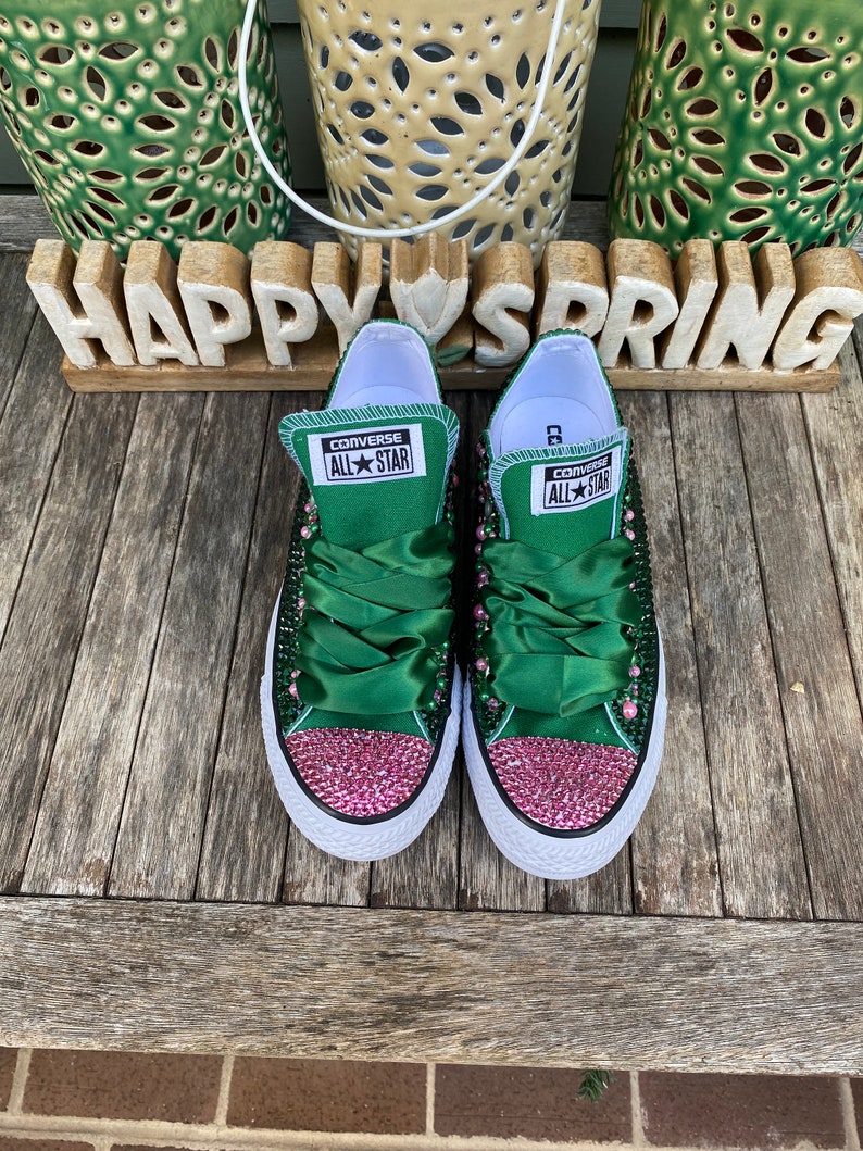 Pink and Green Pearl/rhinestone Converse - Etsy