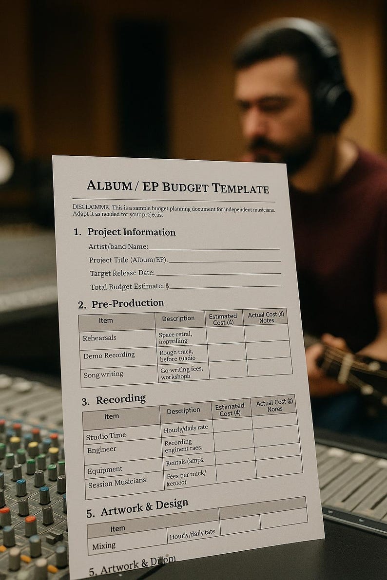 Musician Album/ep Budget Template: Editable Music Project Planner (PDF ...