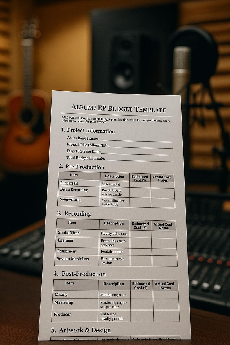 Musician Album/ep Budget Template: Editable Music Project Planner (PDF ...