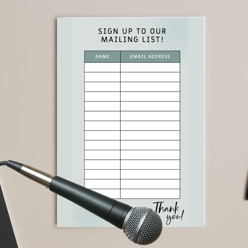 Mailing List Printable for Bands Musicians Gigs Concerts Signup Form ...