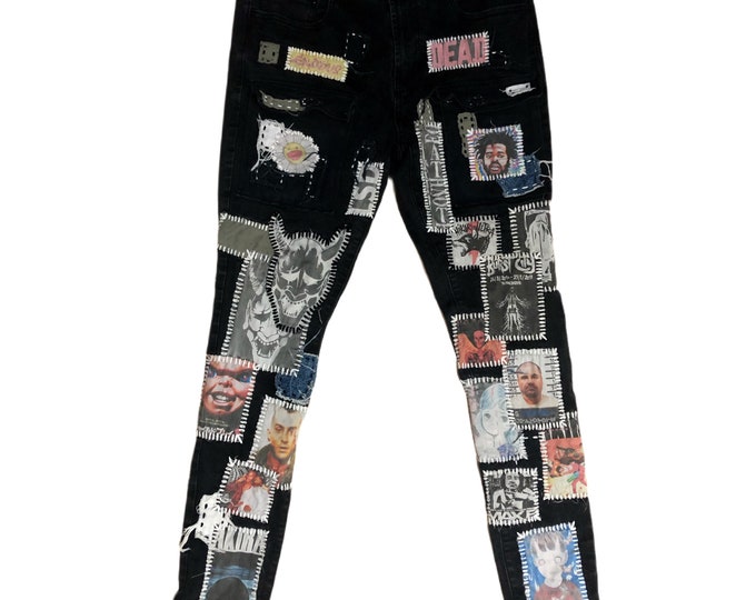 Patched and Distressed Jeans, Festival Jeans, Vintage Patches, Upcycled ...
