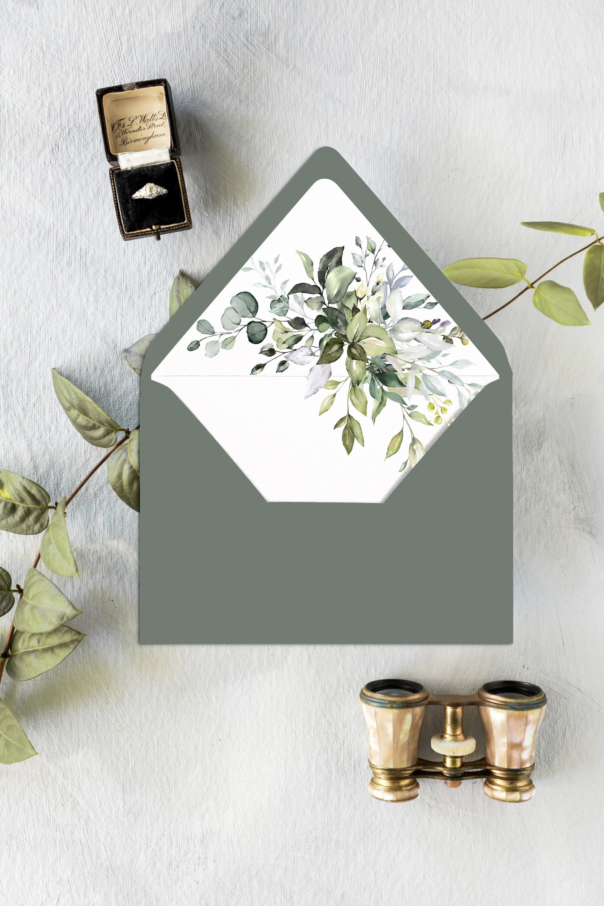 Printable Eucalyptus Envelope Liners Botanical Greenery Wedding ...