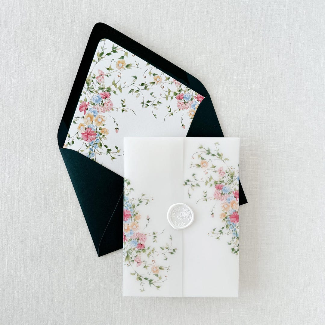 Vellum Jacket Floral Blush Pink and Blue Vellum Jacket Wedding ...
