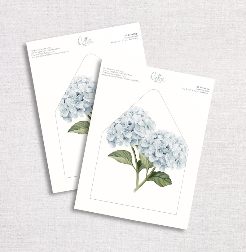 Hydrangea Floral Wedding Invitation Envelope Liners Blue Floral Wedding ...