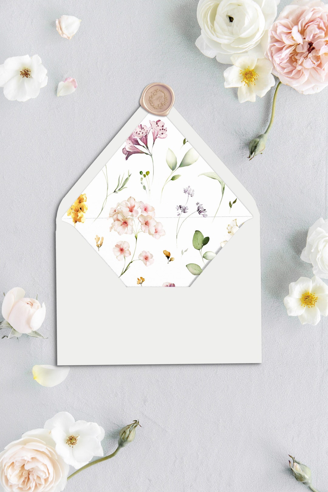Floral Envelope Liner Pink Spring Wildflower Envelope Liner Printable ...