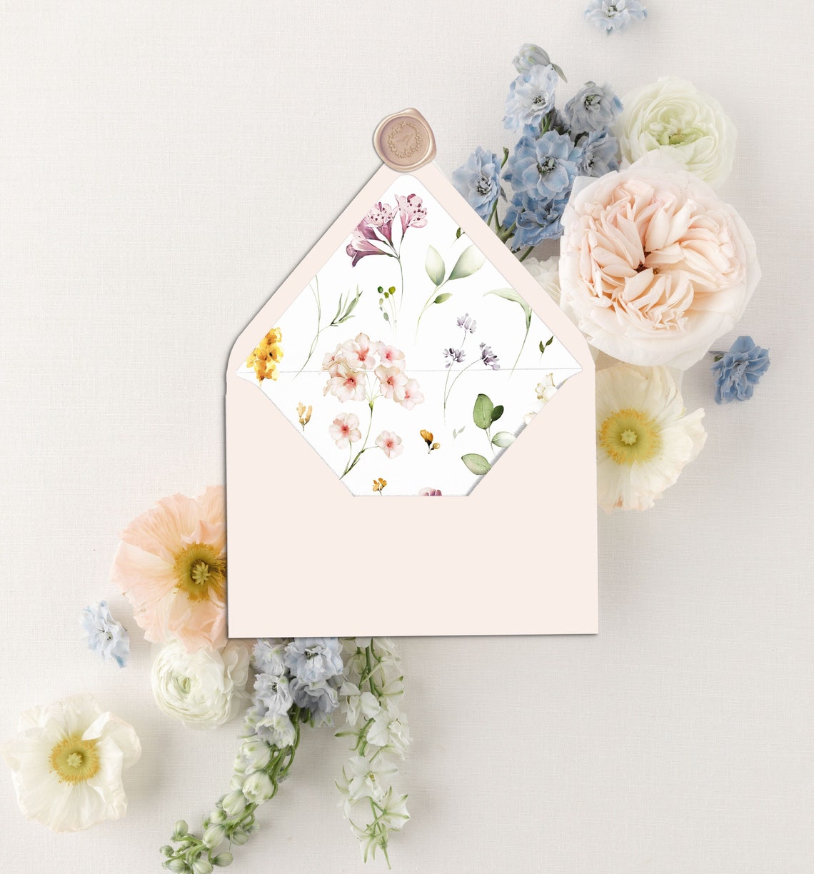 Floral Envelope Liner Pink Spring Wildflower Envelope Liner Printable ...