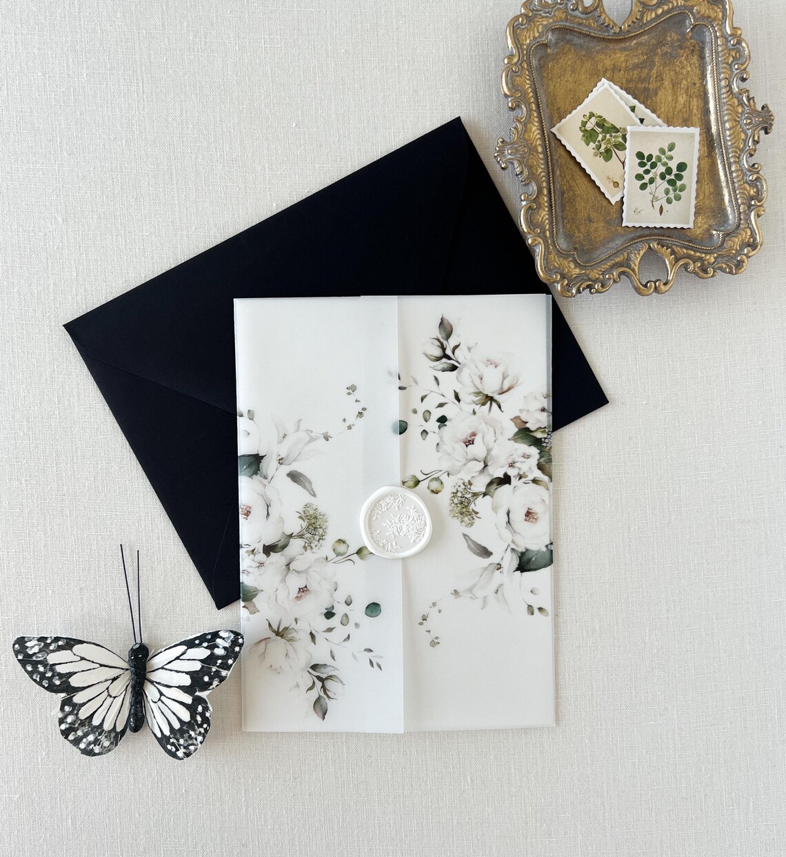 Luxury Vellum Jacket Neutral Floral Vellum Invitation Wrap 5x7 Vellum ...