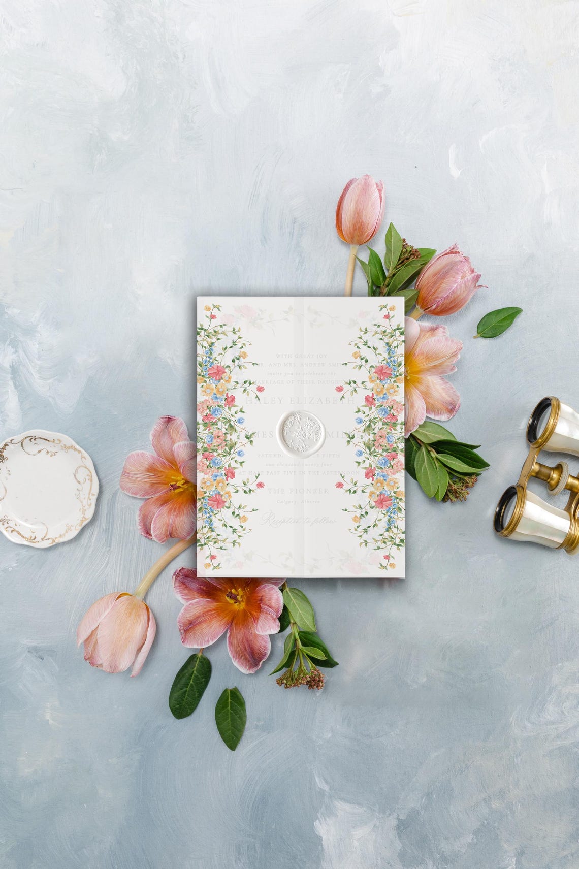Wildflower Vellum Wrap Wedding Invitation Bright Spring Floral Wedding ...