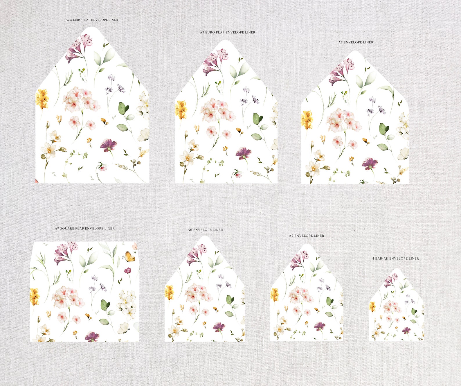 Floral Envelope Liner Pink Spring Wildflower Envelope Liner Printable ...