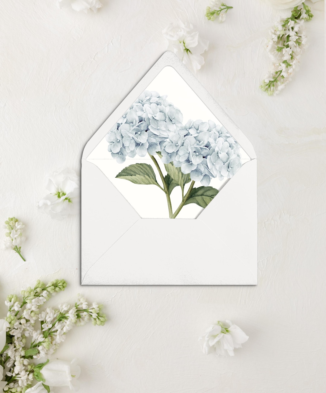 Hydrangea Floral Wedding Invitation Envelope Liners Blue Floral Wedding ...