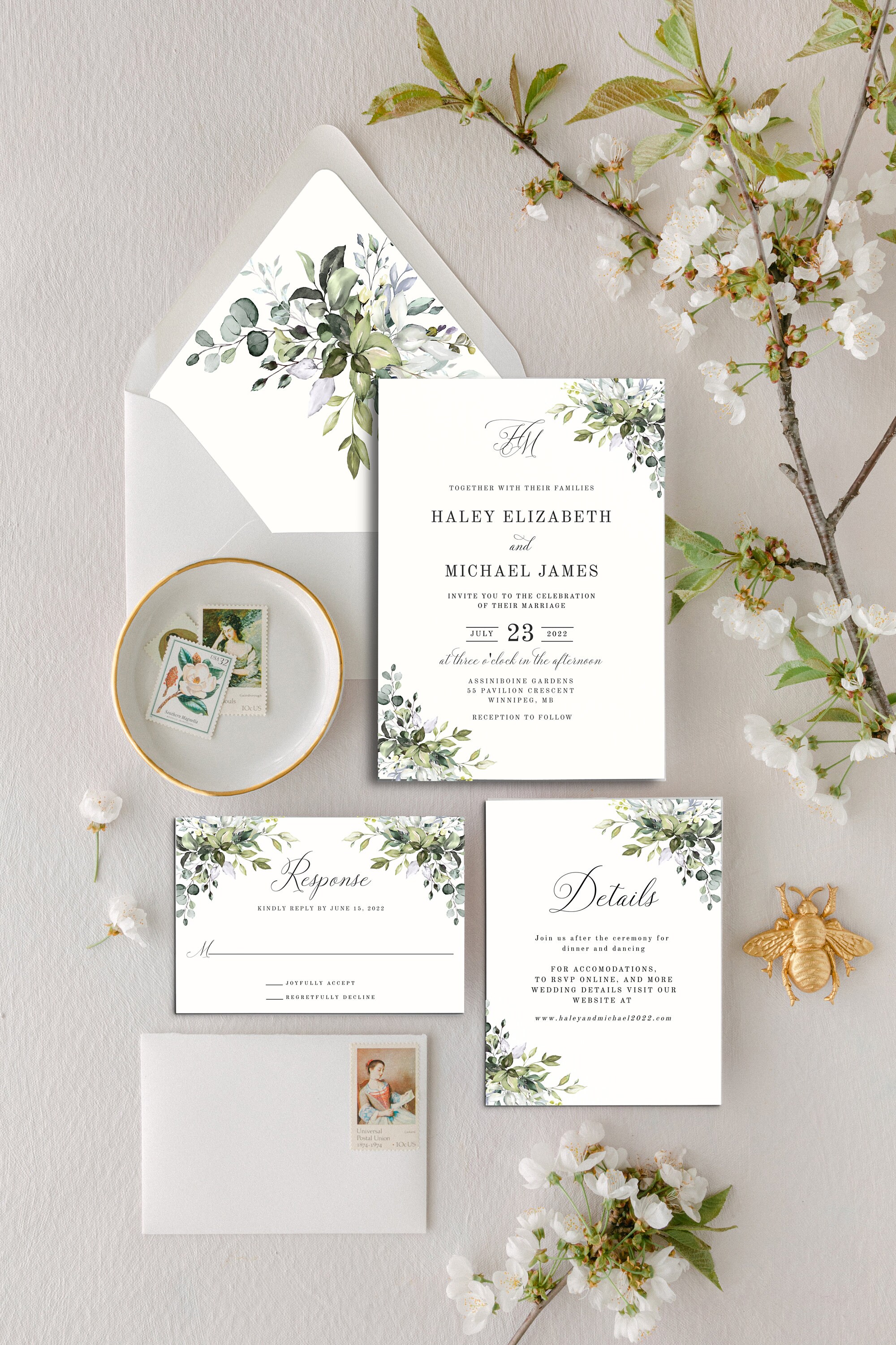 Greenery Wedding Invitation Suite Template Download Eucalyptus Wedding ...