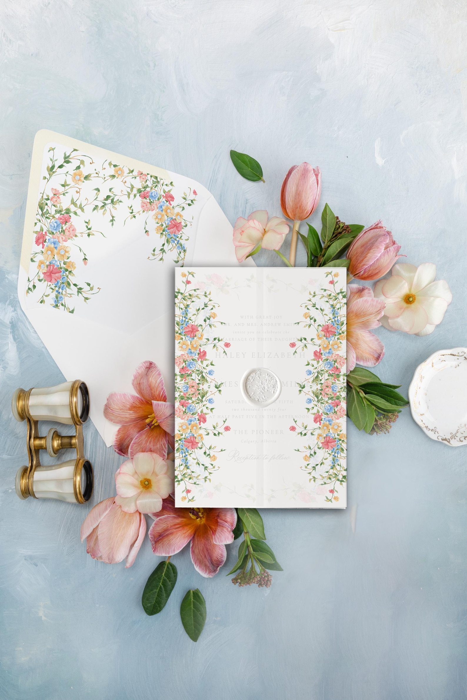 Wildflower Vellum Wrap Wedding Invitation Bright Spring Floral Wedding ...
