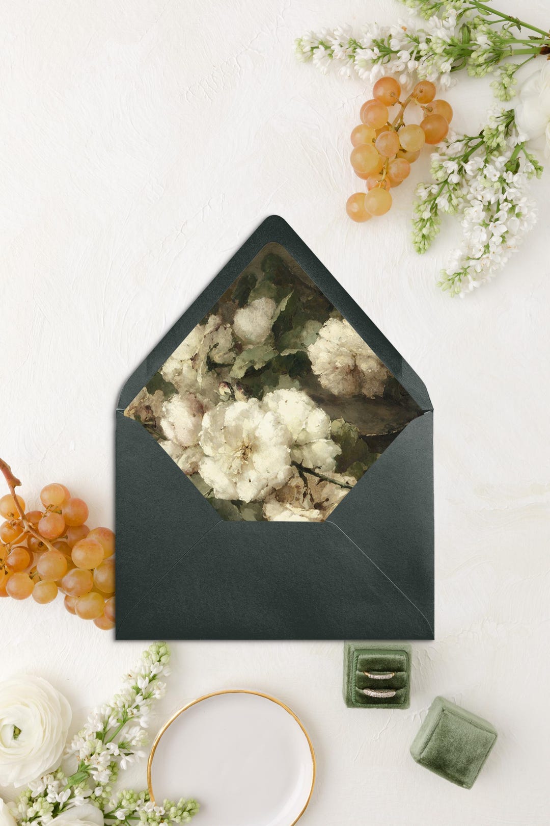 Ivory Floral Envelope Liners Wedding, Fine Art Wedding Invitation ...