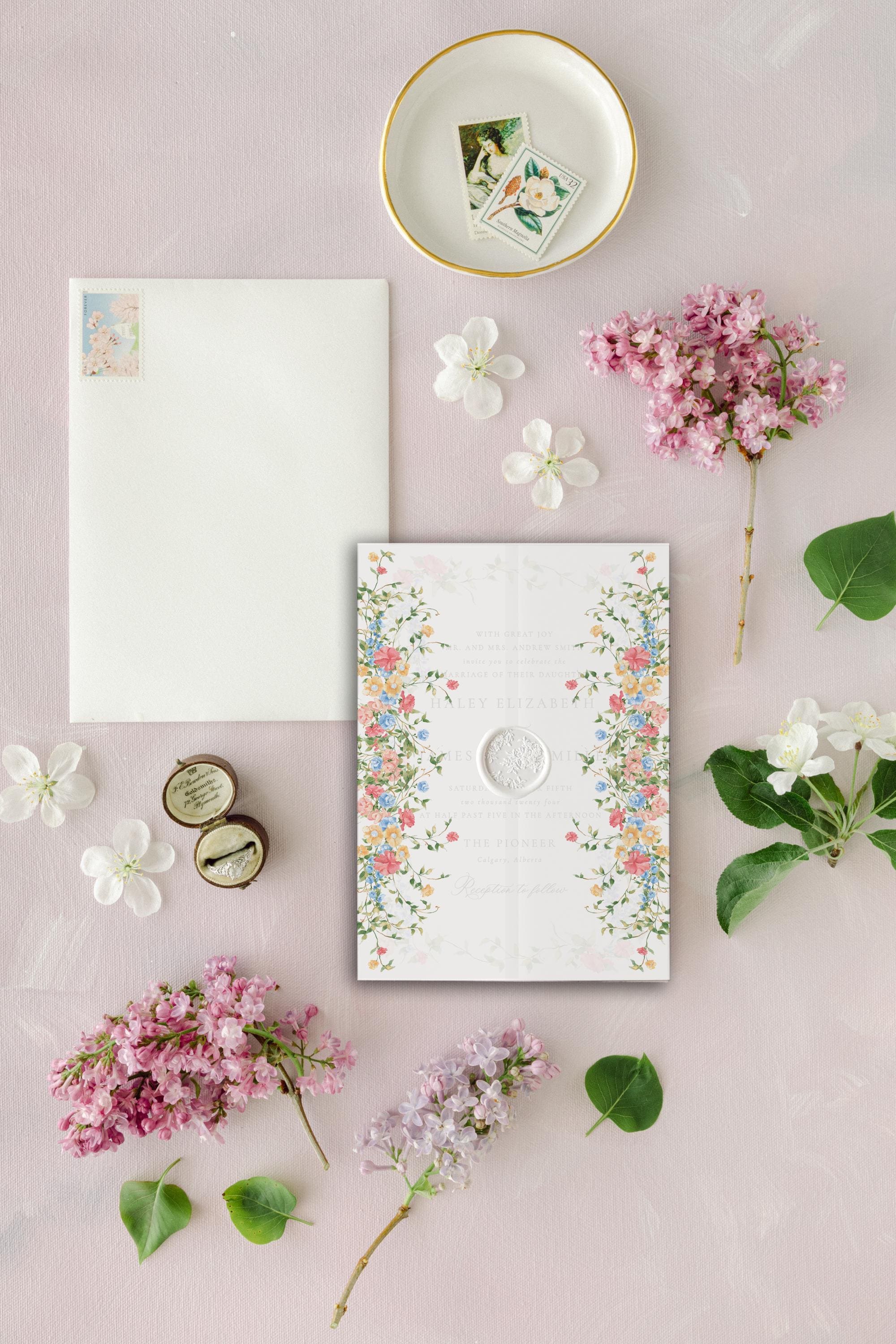 Wildflower Vellum Wrap Wedding Invitation Bright Spring Floral Wedding ...