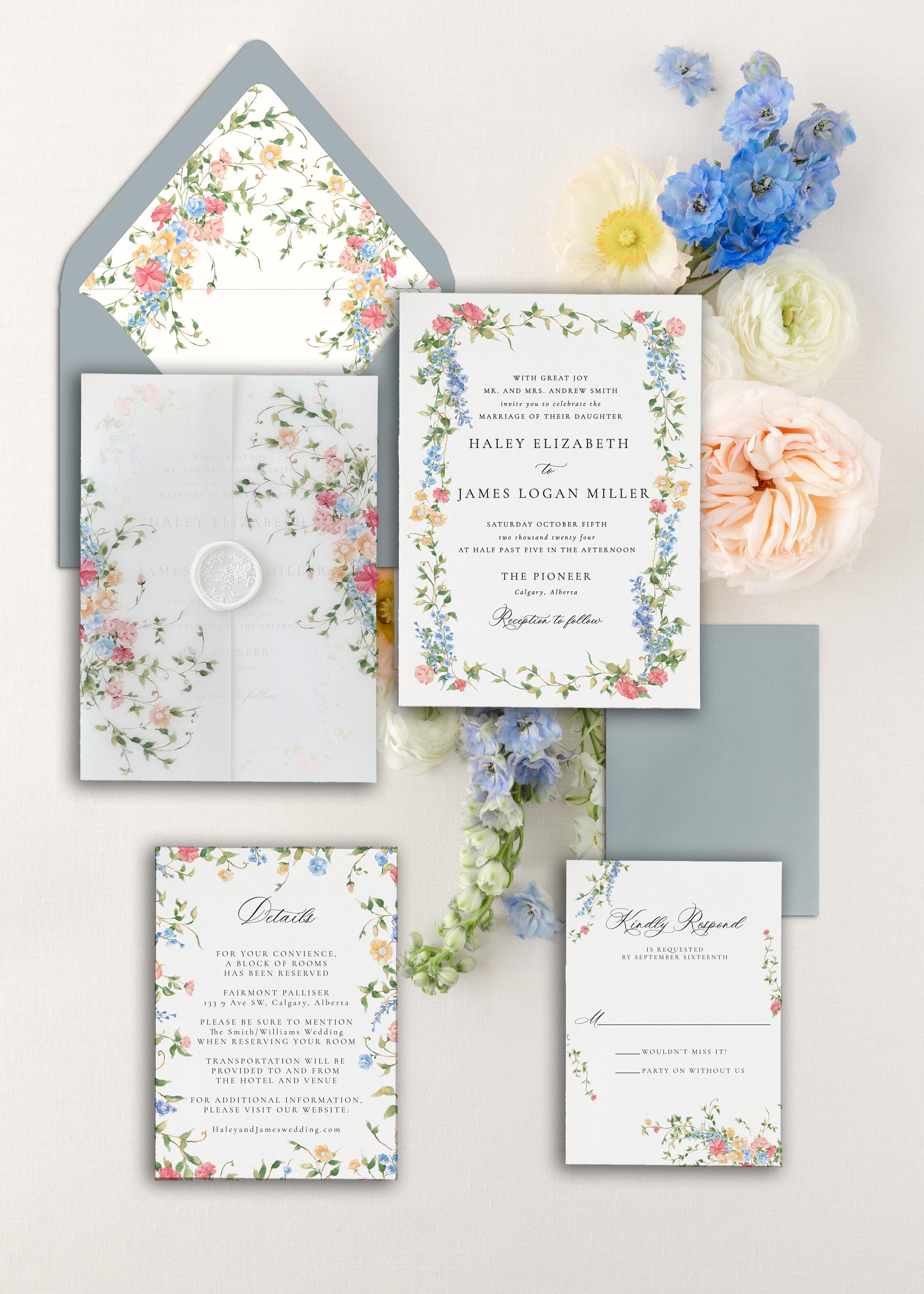 Elegant Watercolor Wildflower Wedding Invitation Suite, Floral Wedding ...