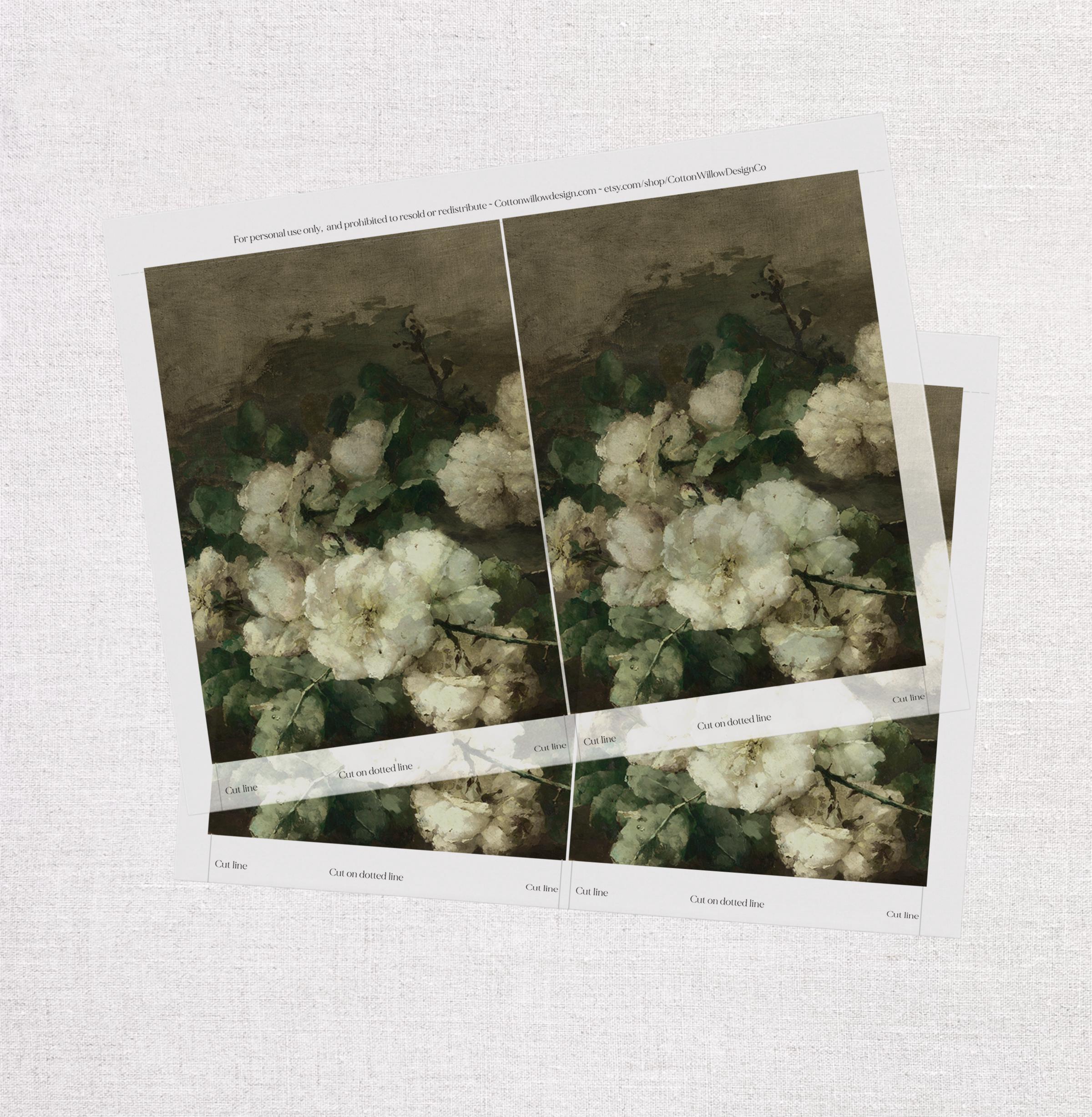 Vintage Floral Art Print Vellum Overlay Digital Download, Wedding ...
