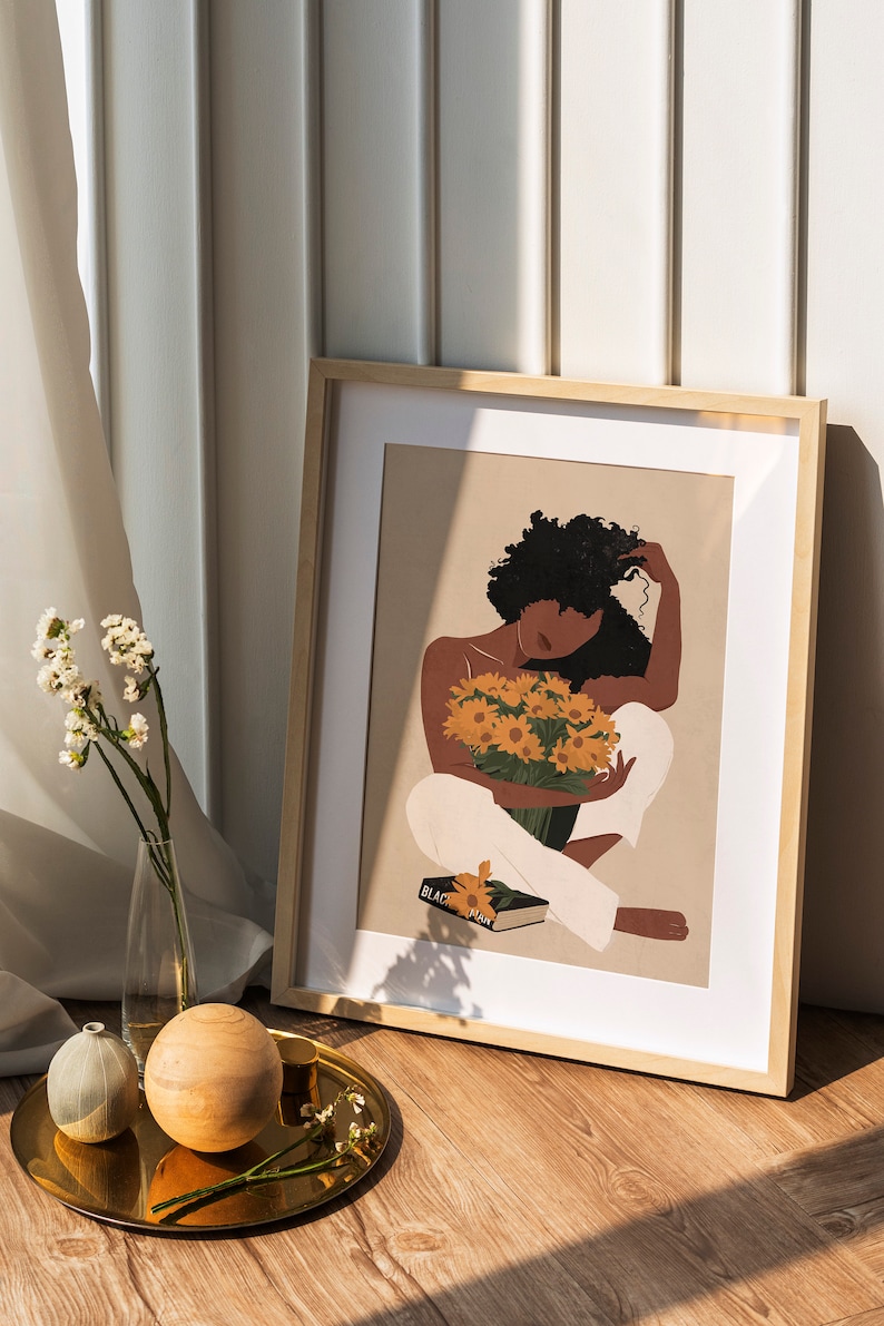 Black Woman Art Black Art Woman and Flower Digital Art - Etsy